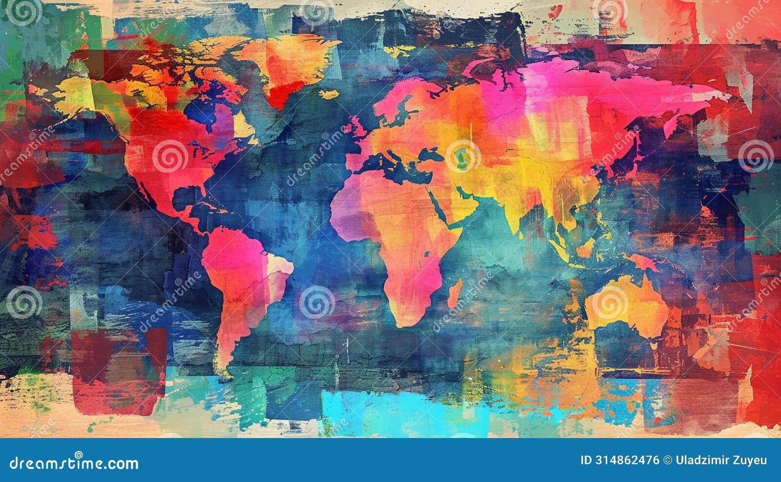 Colored art world map stock photo. Image of happy, continent - 314862476