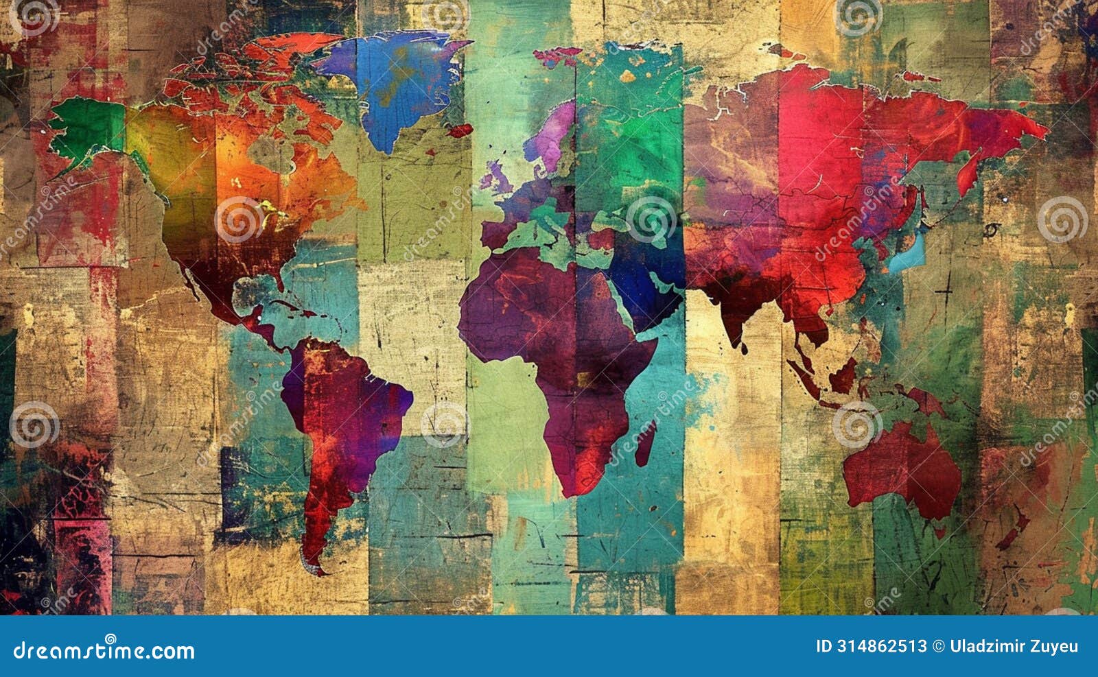 Colored art world map stock image. Image of concept - 314862513