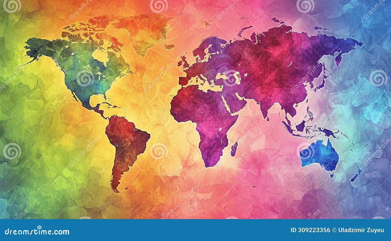 Colored art world map stock photo. Image of paint, america - 309223356