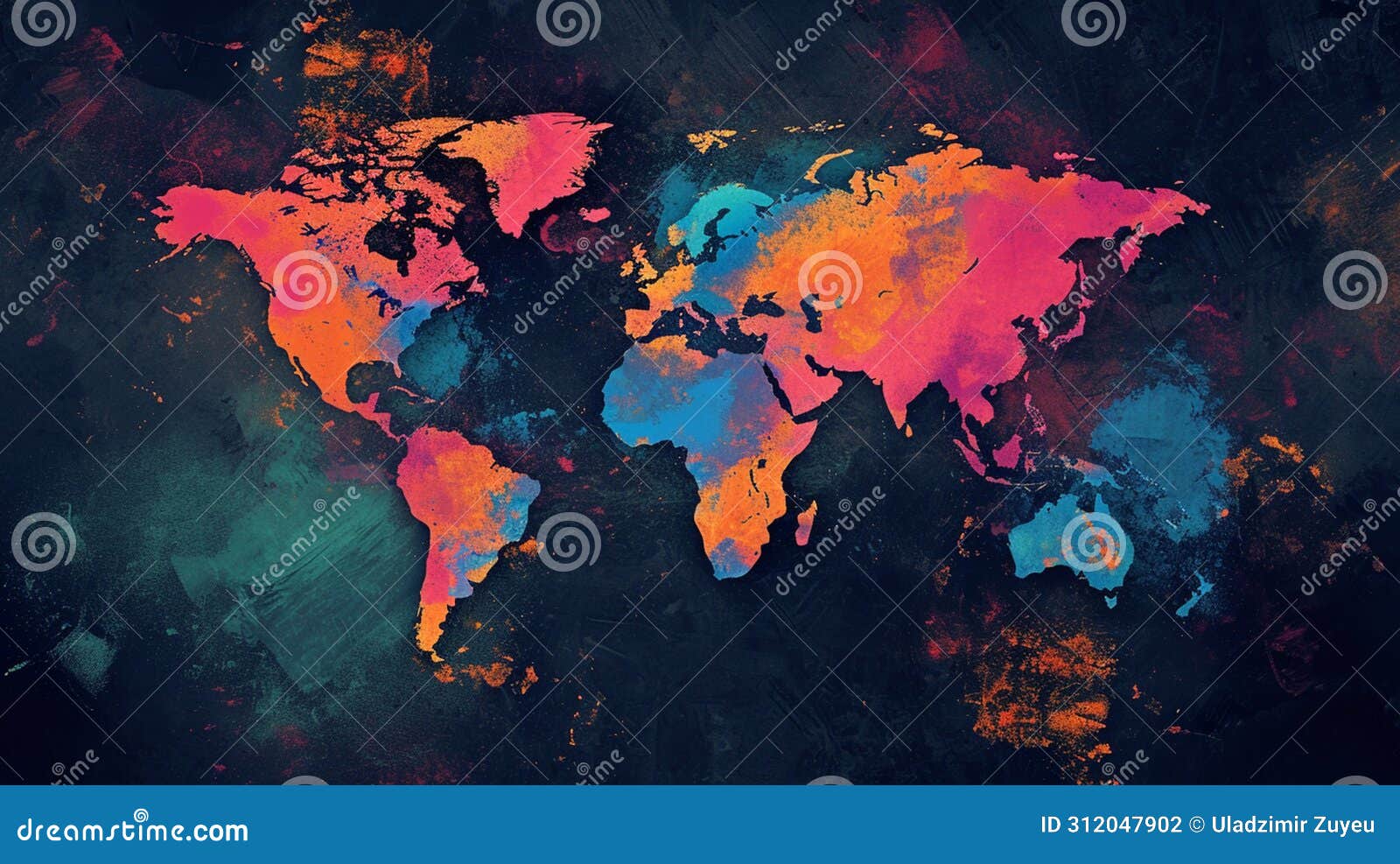Colored art world map stock photo. Image of travel, modern - 312047902