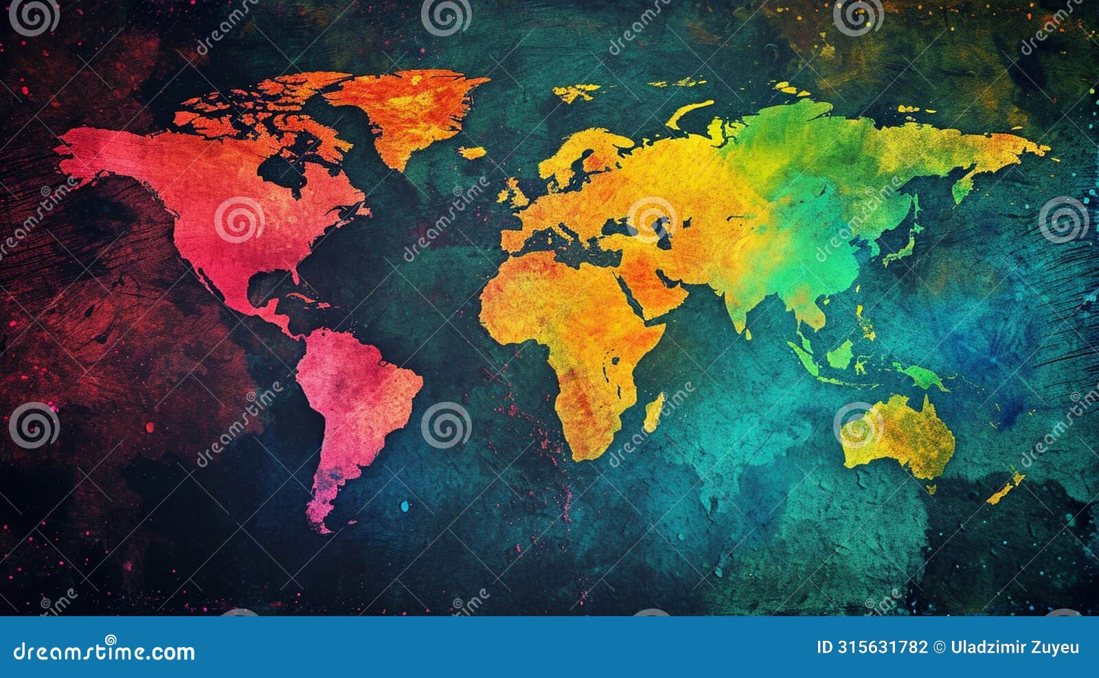 Colored art world map stock photo. Image of trip, international - 315631782