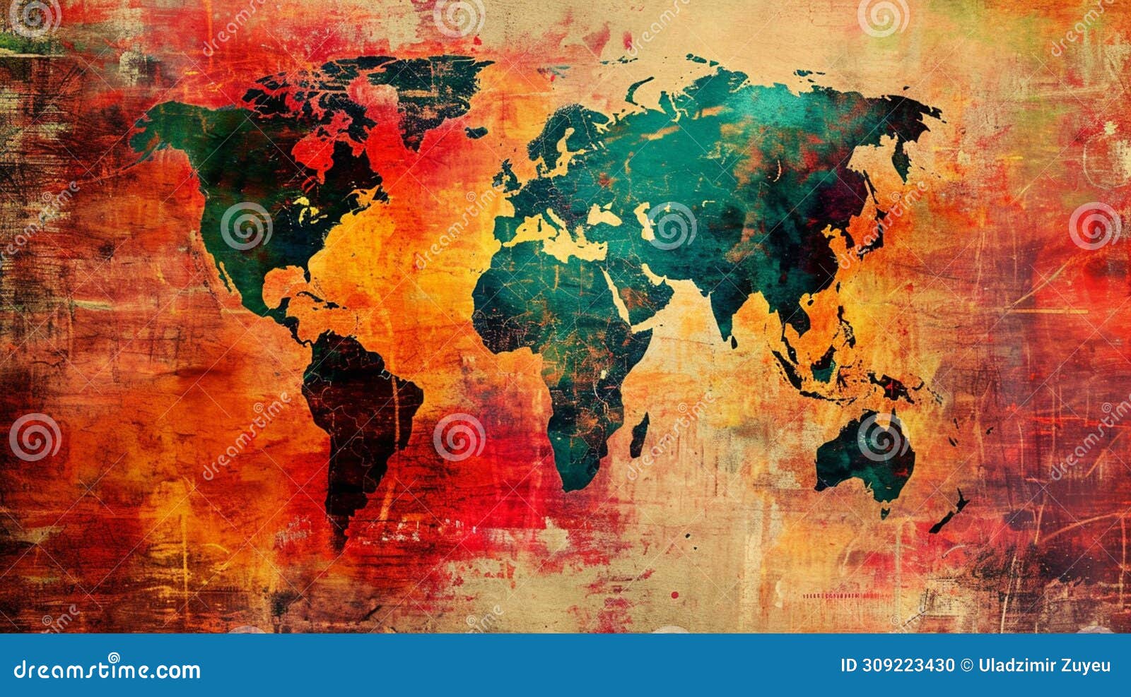 Colored art world map stock photo. Image of concept - 309223430