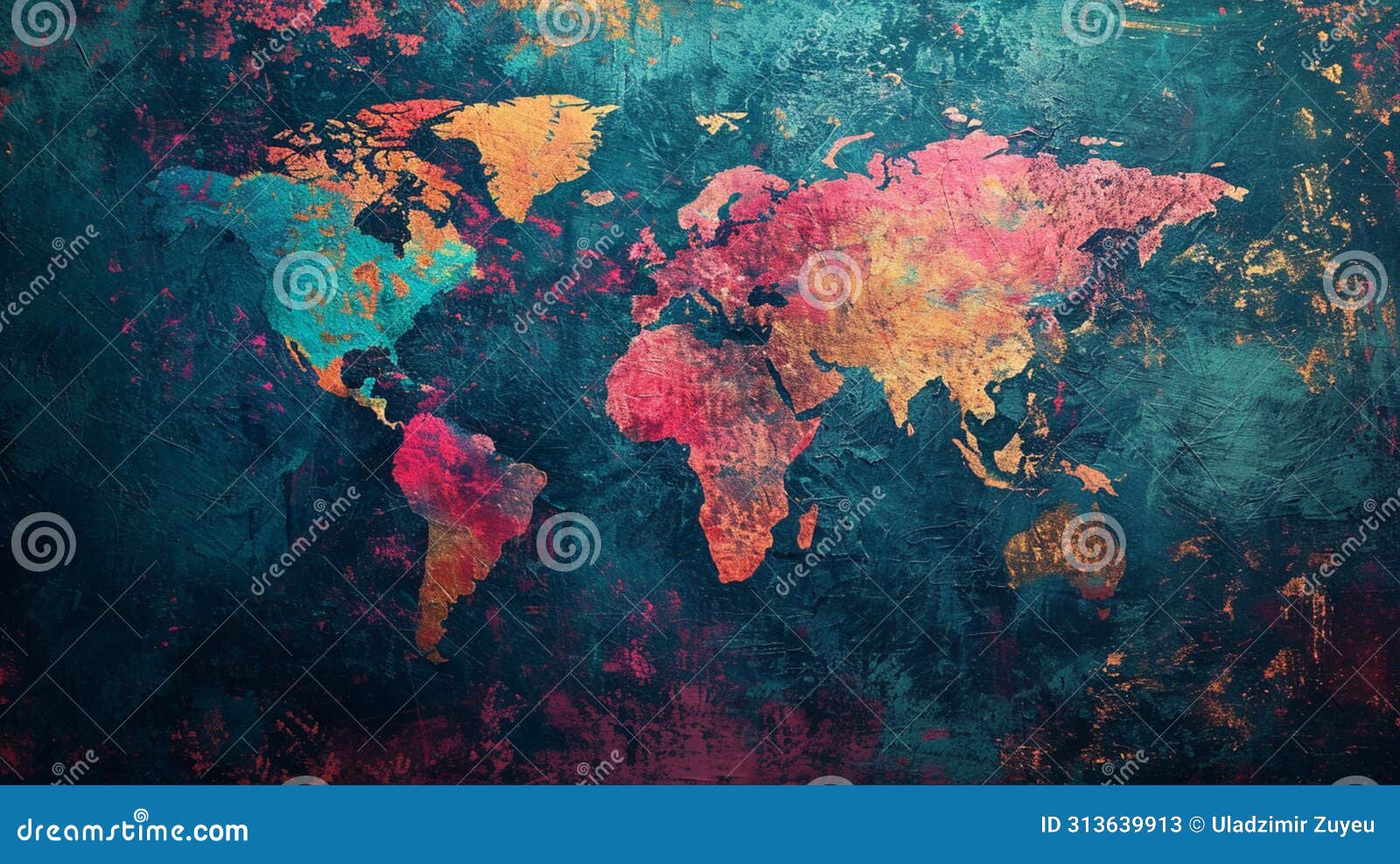 Colored art world map stock image. Image of graphic - 313639913