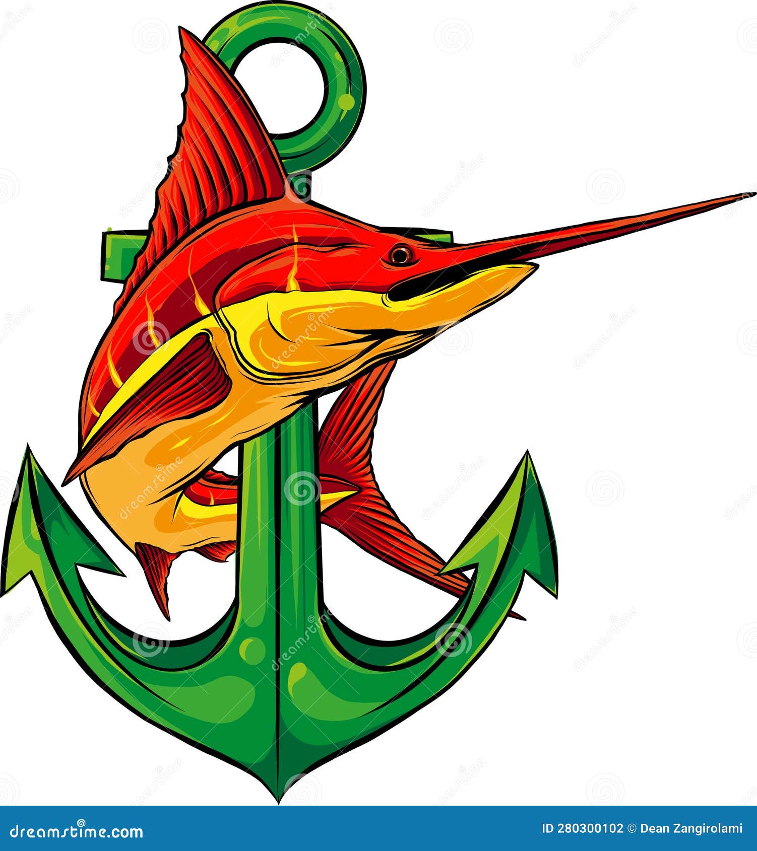 Swordfish. Marlin. Vector Illustration. Outline On A White Isolated ...