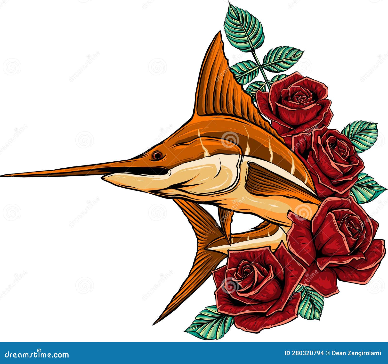 Swordfish. Marlin. Vector Illustration. Outline On A White Isolated ...