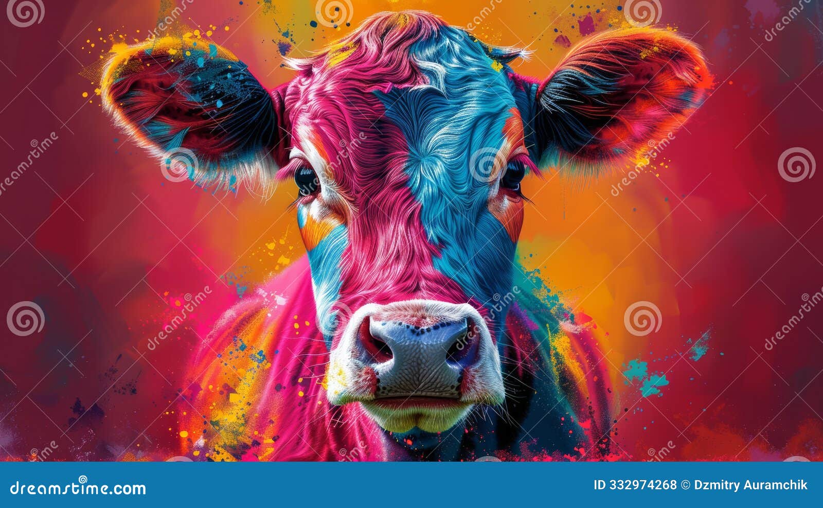 Colored Background with a Multicolored Cow Illustration Stock Photo ...
