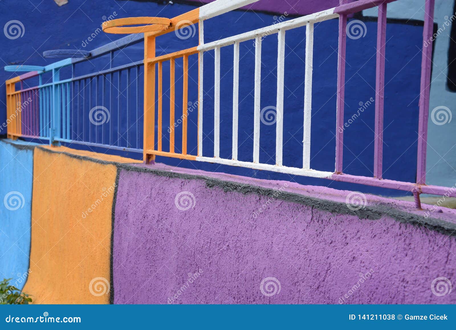 Colored balcony rails stock photo. Image of stair, abstract - 141211038