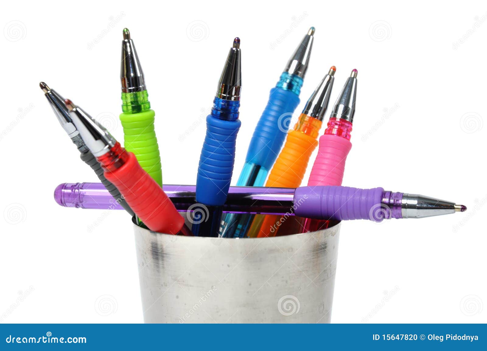 Colored Ball-pen in Steel Cup Stock Photo - Image of marker, drawing ...