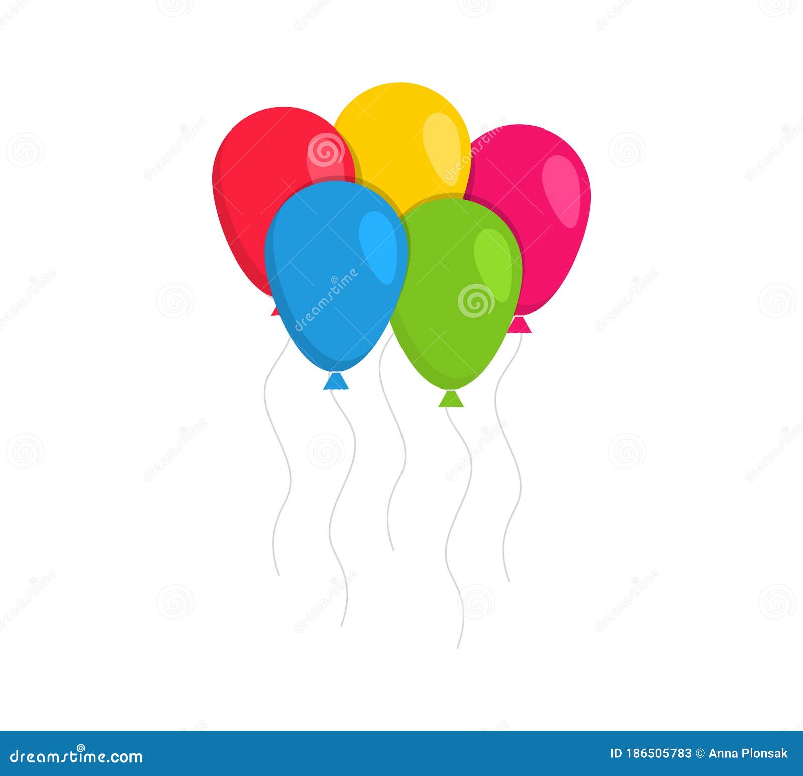 Colored Balloons in a Flat Style. Cartoon Balloons for Birthday and ...