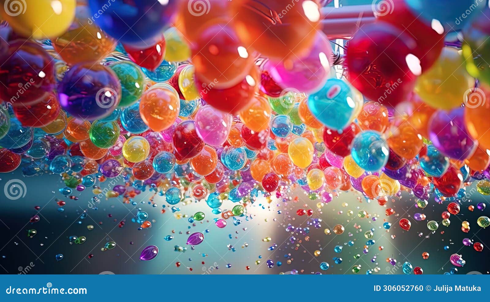 Colored Balloons Forming Rainbow Rain Stock Illustration - Illustration ...