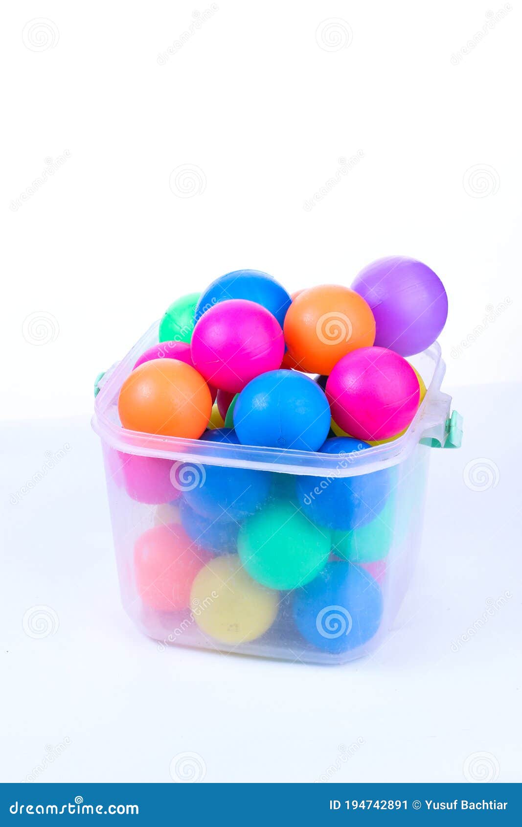Colored Balls on a Plastic Box Isolated White Background Stock Image ...