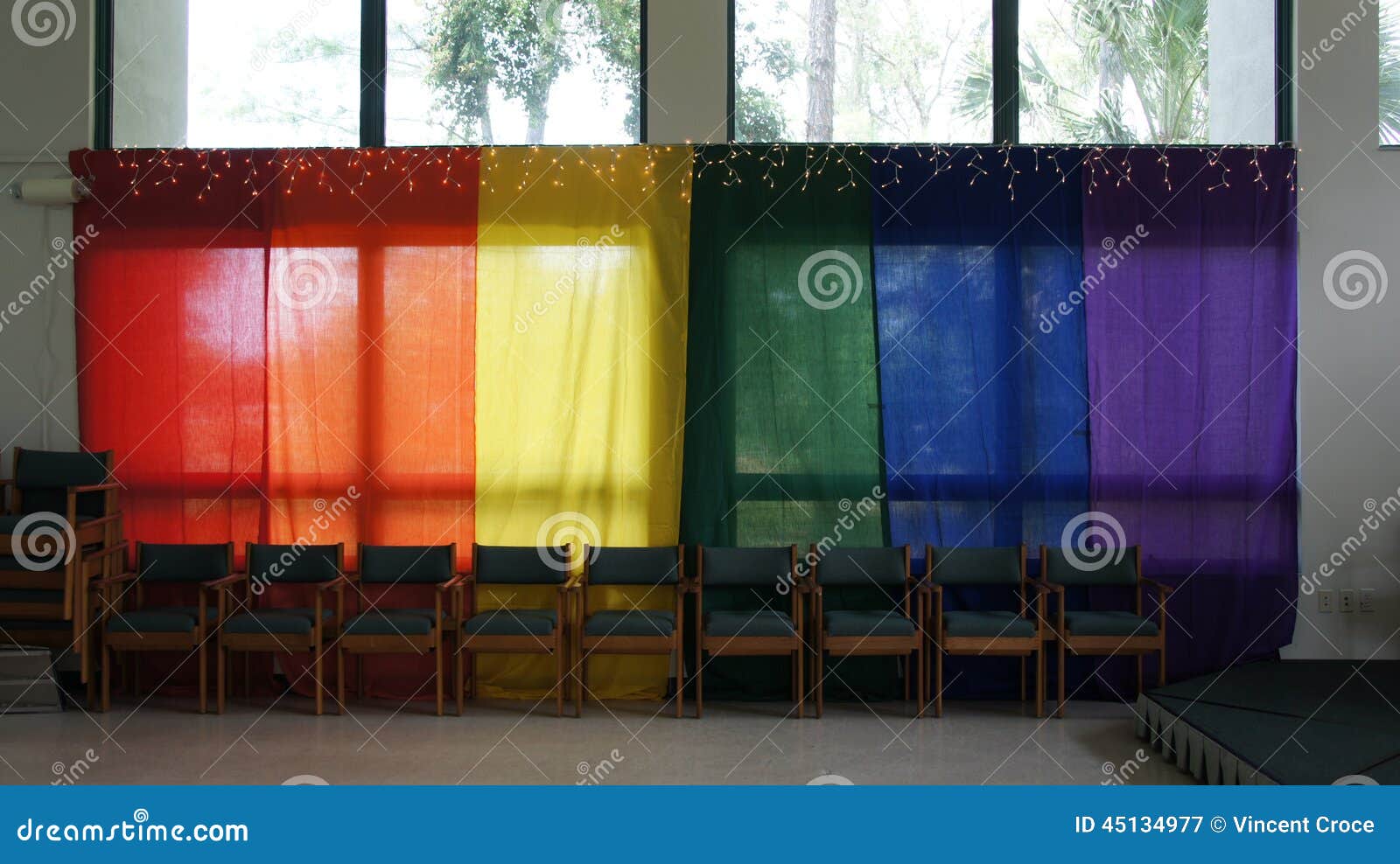 Colored Banners Draped Over Windows. Stock Image - Image of banners ...
