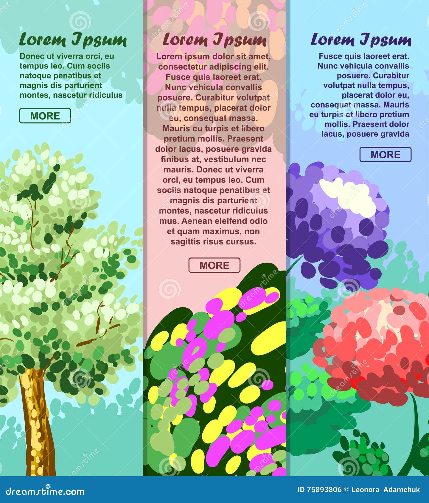 Colored Banners with Tree, Flower and Abstraction with Space for Your ...