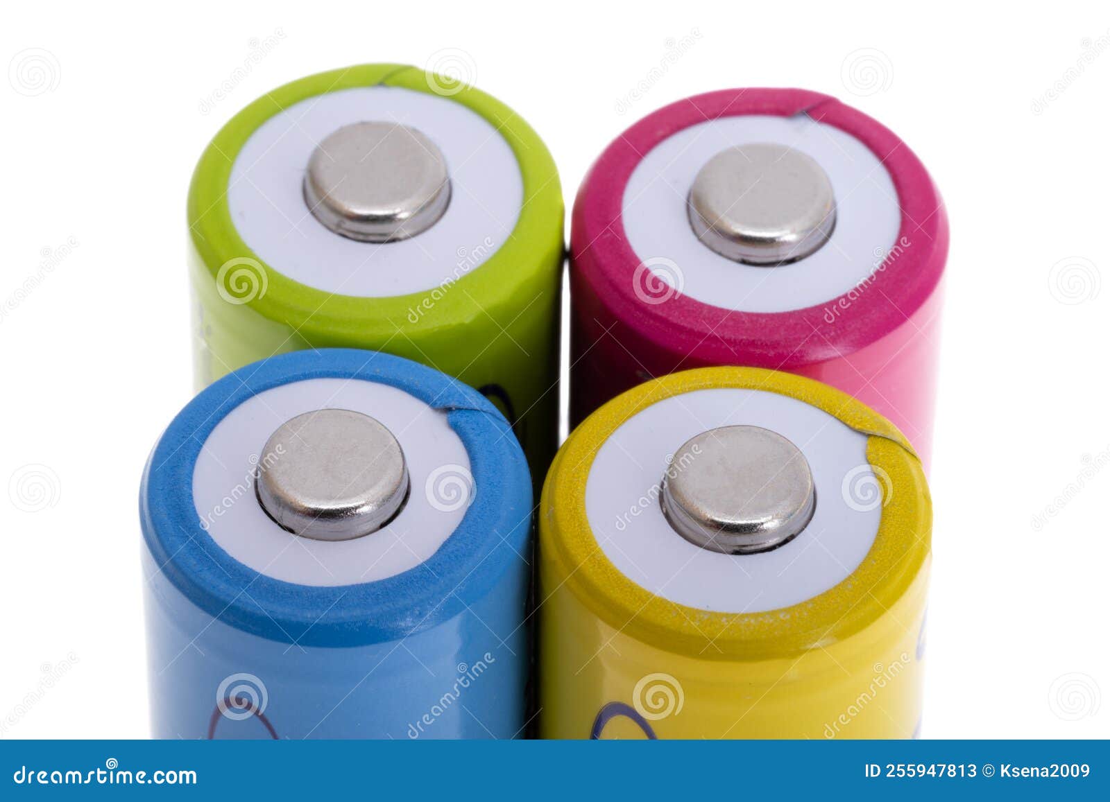 Colored batteries isolated stock image. Image of object - 255947813