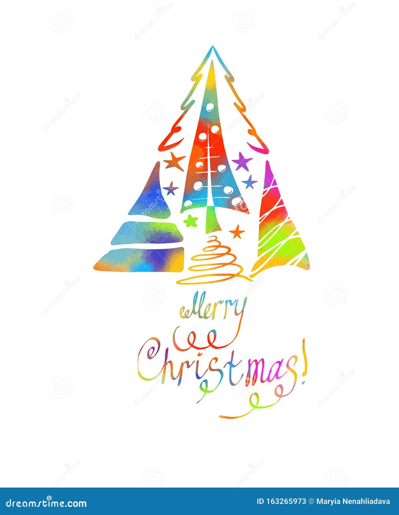 Colored Beautiful Christmas Tree. Merry Christmas! Vector Stock ...