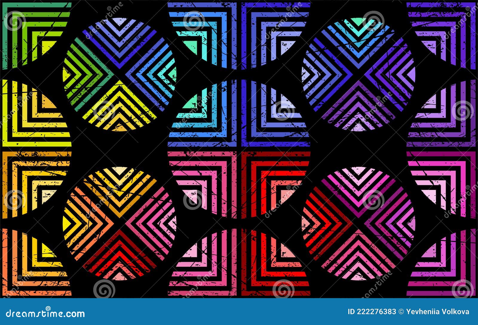 Colored Beautiful Geometric Patterns On A Black Background Cartoon ...