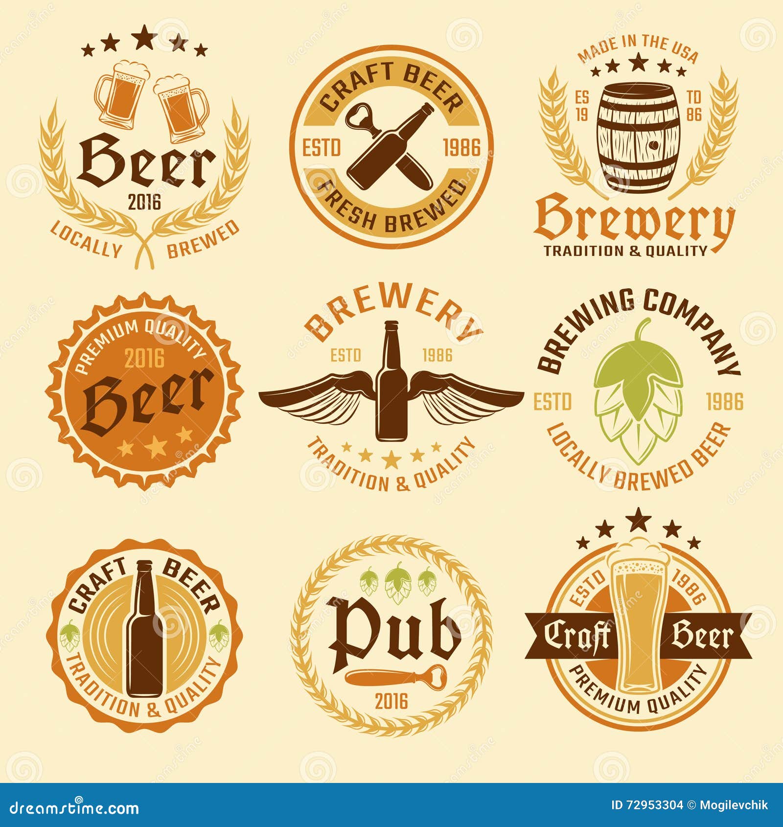 Colored Beer Emblem Set stock vector. Illustration of badge - 72953304