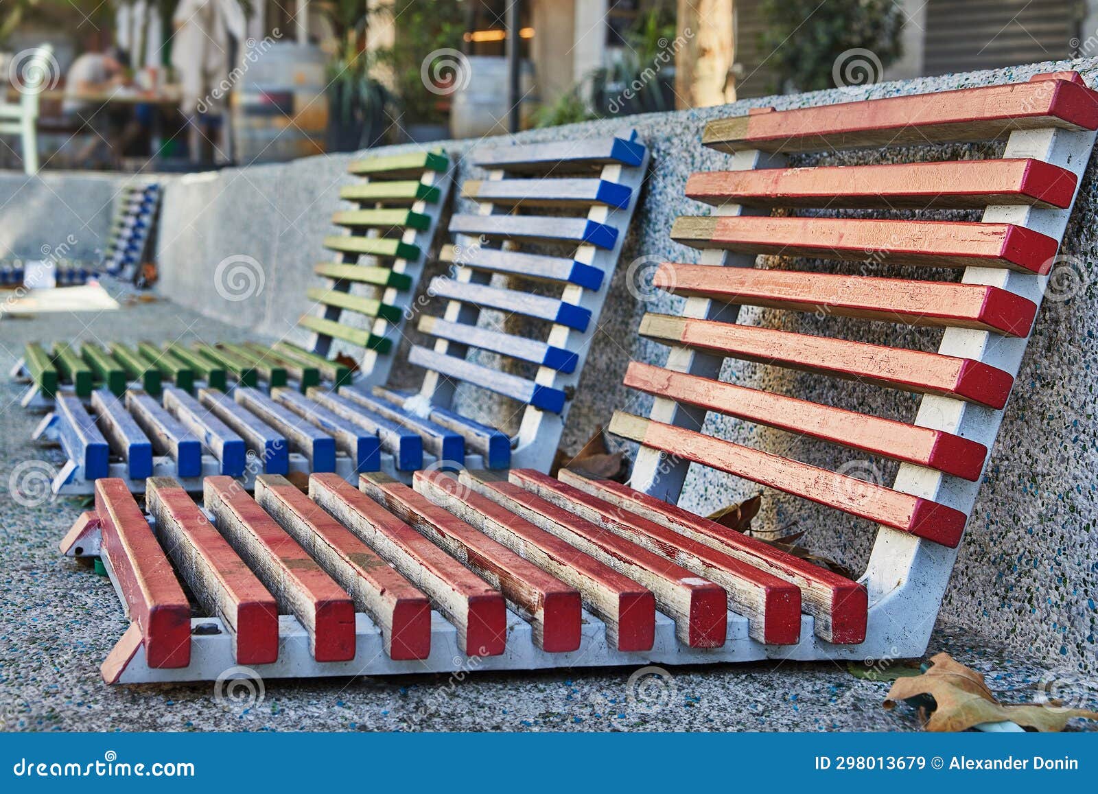 Colored Benches in the City Square. Musical Concept Stock Image - Image ...