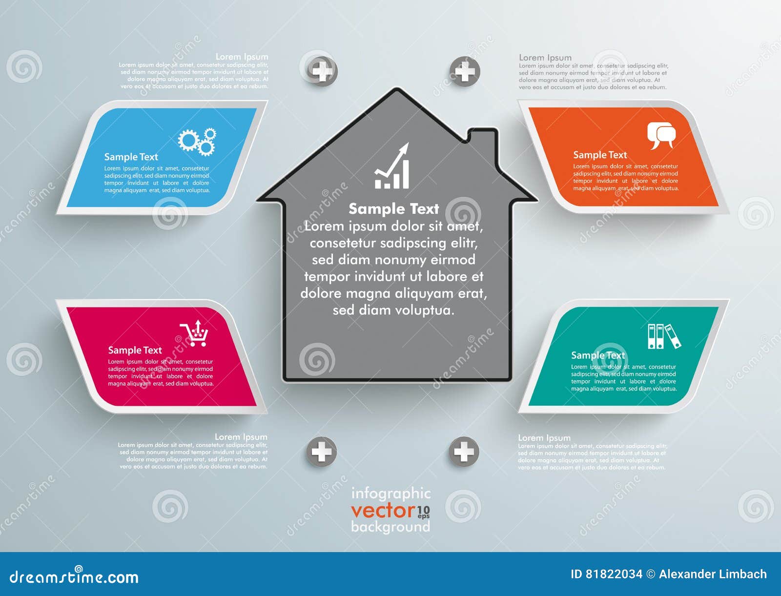 4 Colored Bevel Rectangels Infographic PiAd Vector Illustration ...