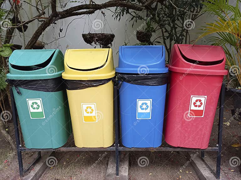 Colored Bins for Selective Garbage Collection Stock Image - Image of ...