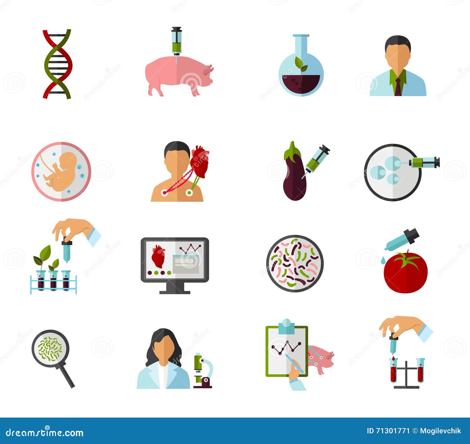 Biotechnology Icon Set Cartoon Vector | CartoonDealer.com #74562727