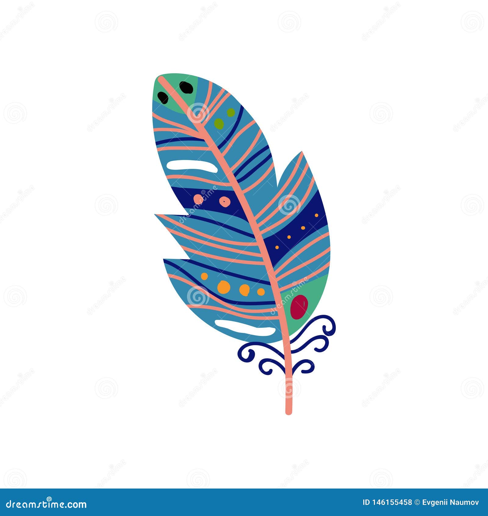 Colored Bird Feather Painted in Colorful Patterns in Blue Colors ...