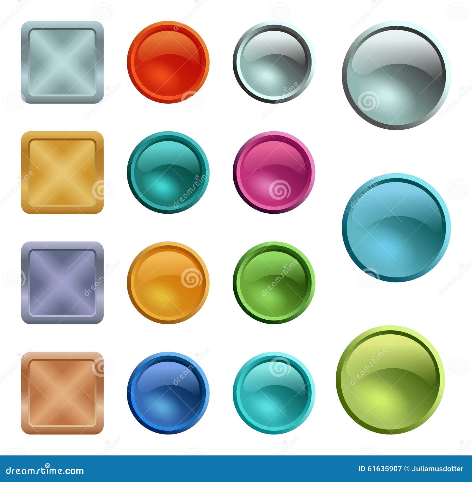 Colored Blank Buttons Template with Metal Texture Stock Vector ...