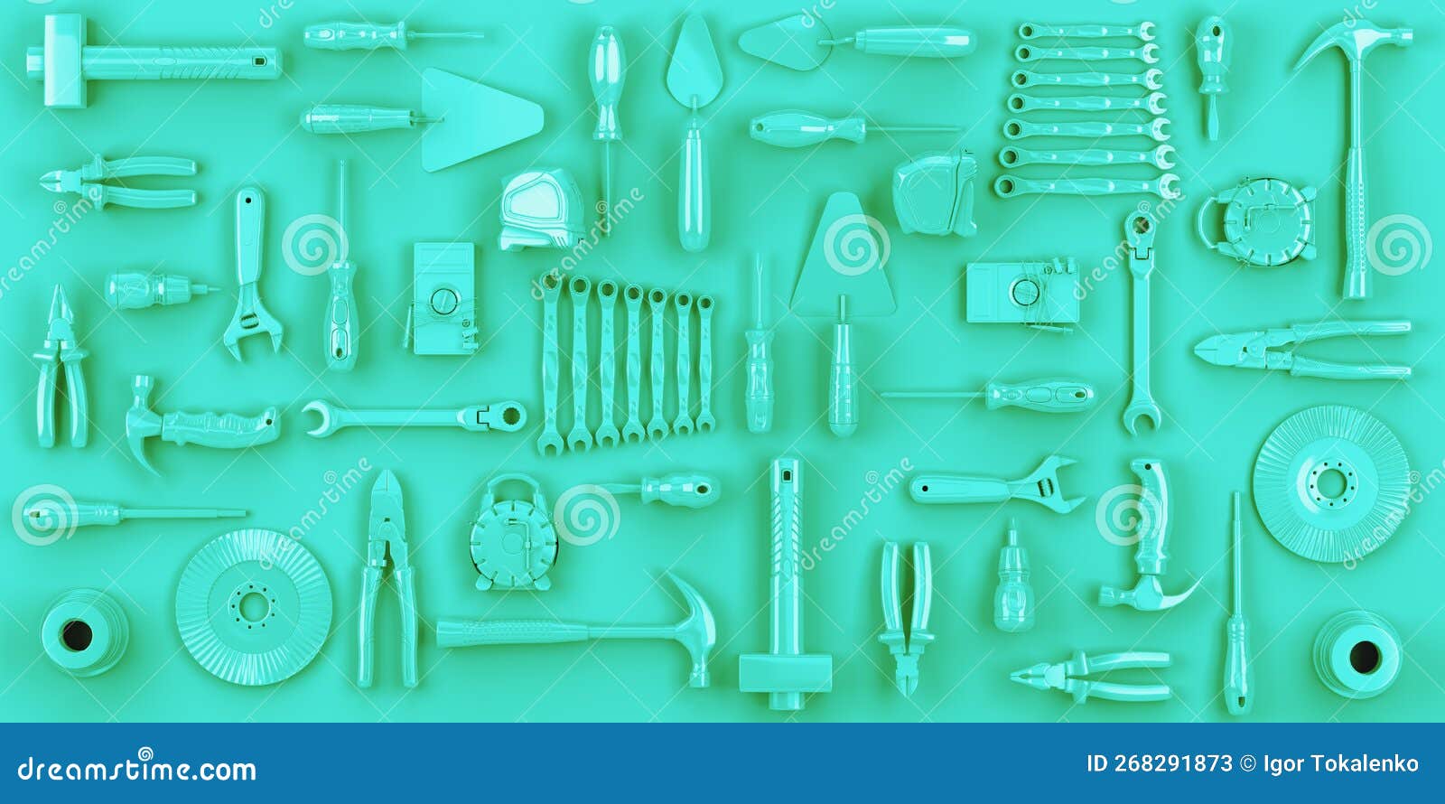 Colored Blue Tools Set Background Concept of Repair Tools Warehouse ...
