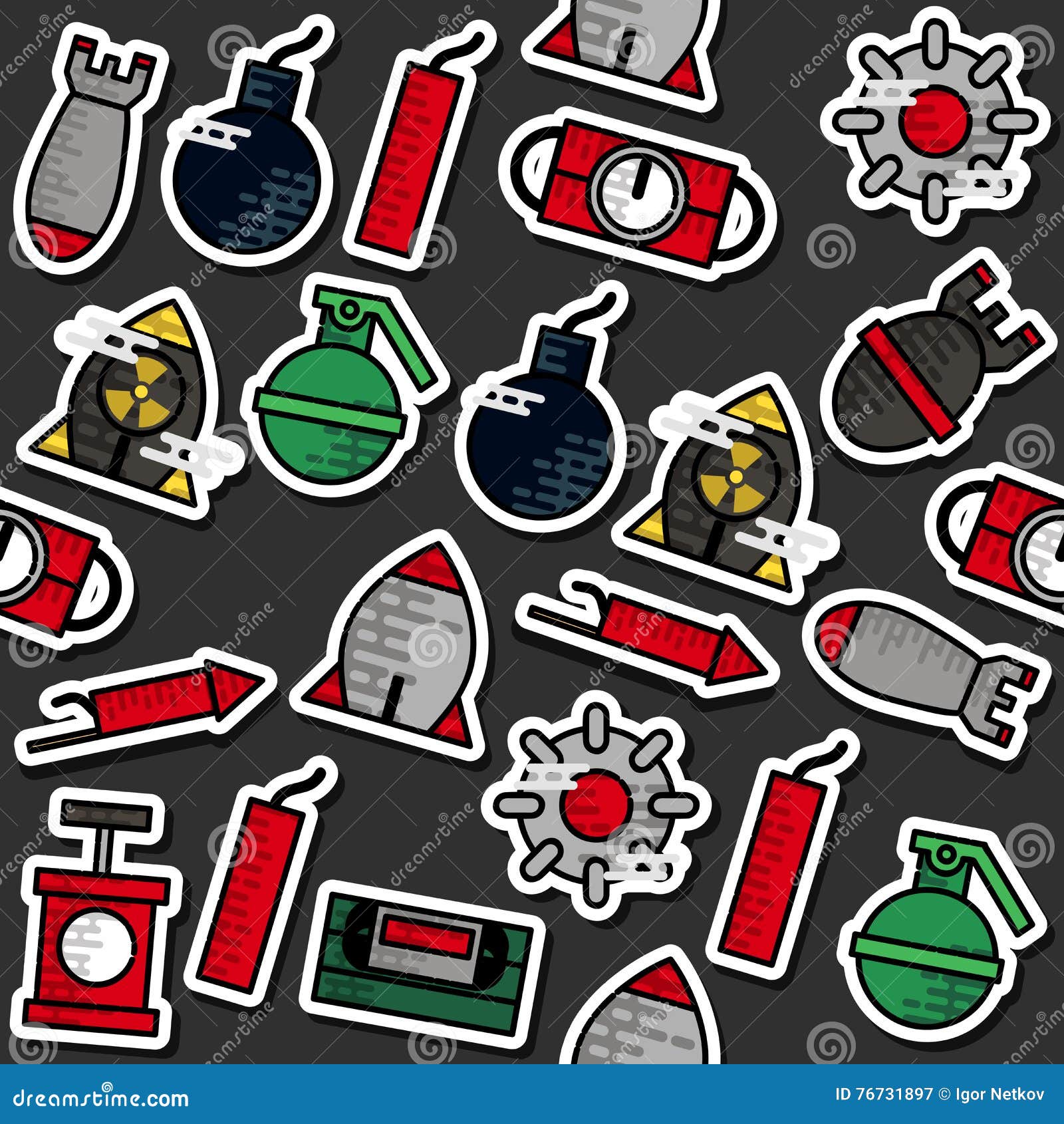 Colored Bomb icons pattern stock vector. Illustration of patron - 76731897