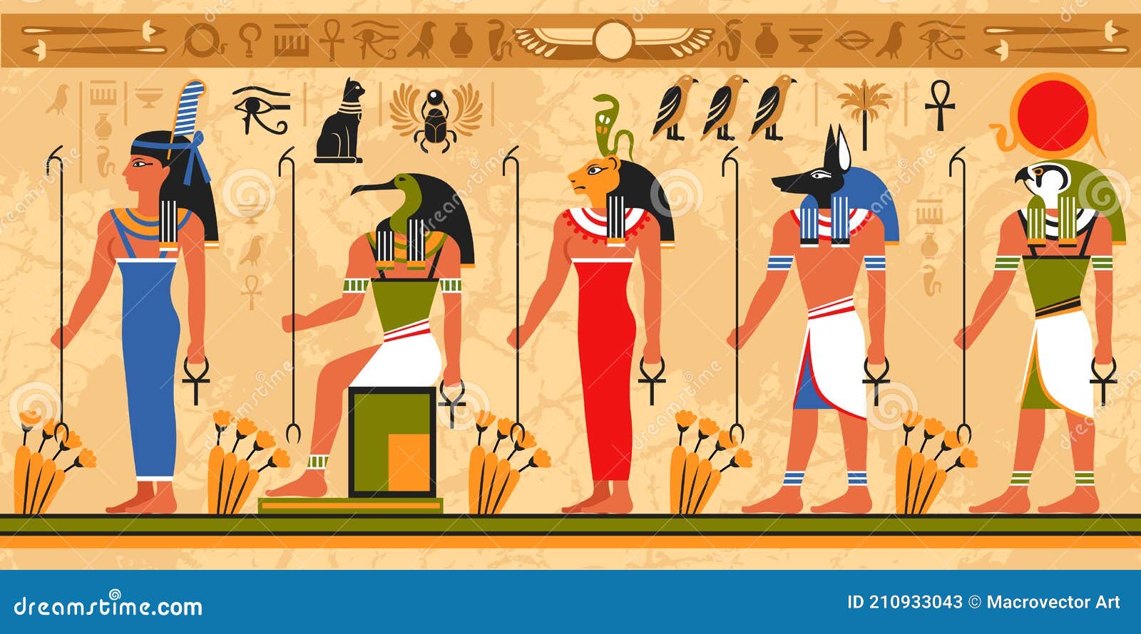 Colored Border Pattern on Egypt Theme Stock Vector - Illustration of ...