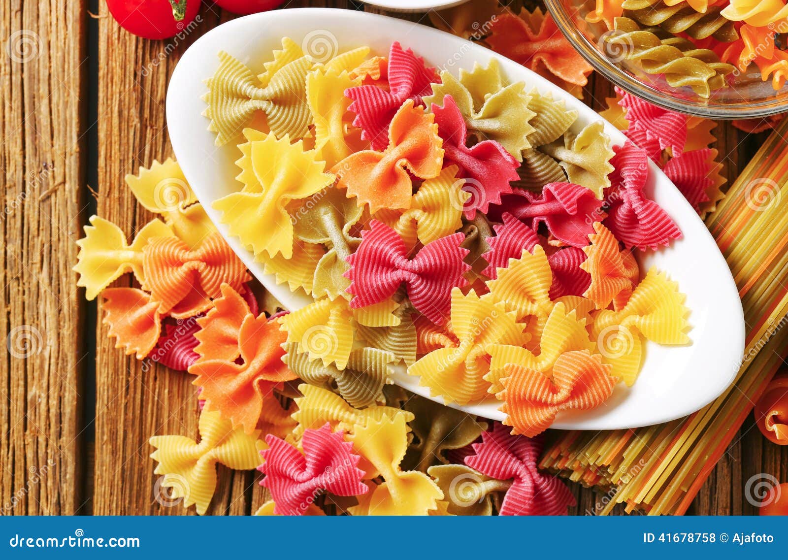 Colored bow tie pasta stock photo. Image of pasta, orange - 41678758