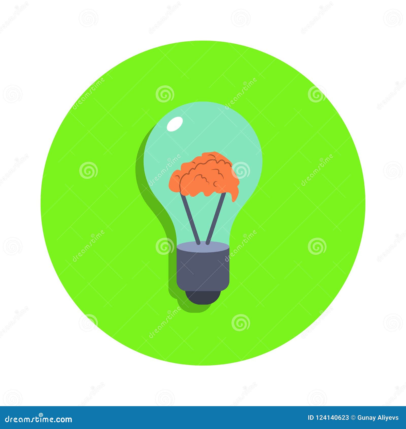 Colored Brain Inside The Bulb In Green Badge Icon. Element Of Science ...