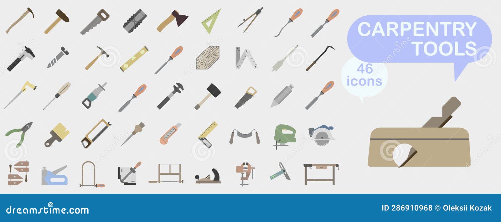 Colored Bright Icons of Carpentry Tools. Collection of Carpentry Tools ...