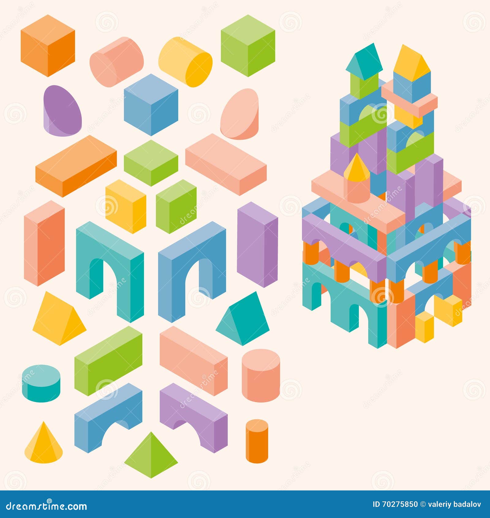 Colored Building Blocks For Construction. Vector Set. 3d Isometric ...