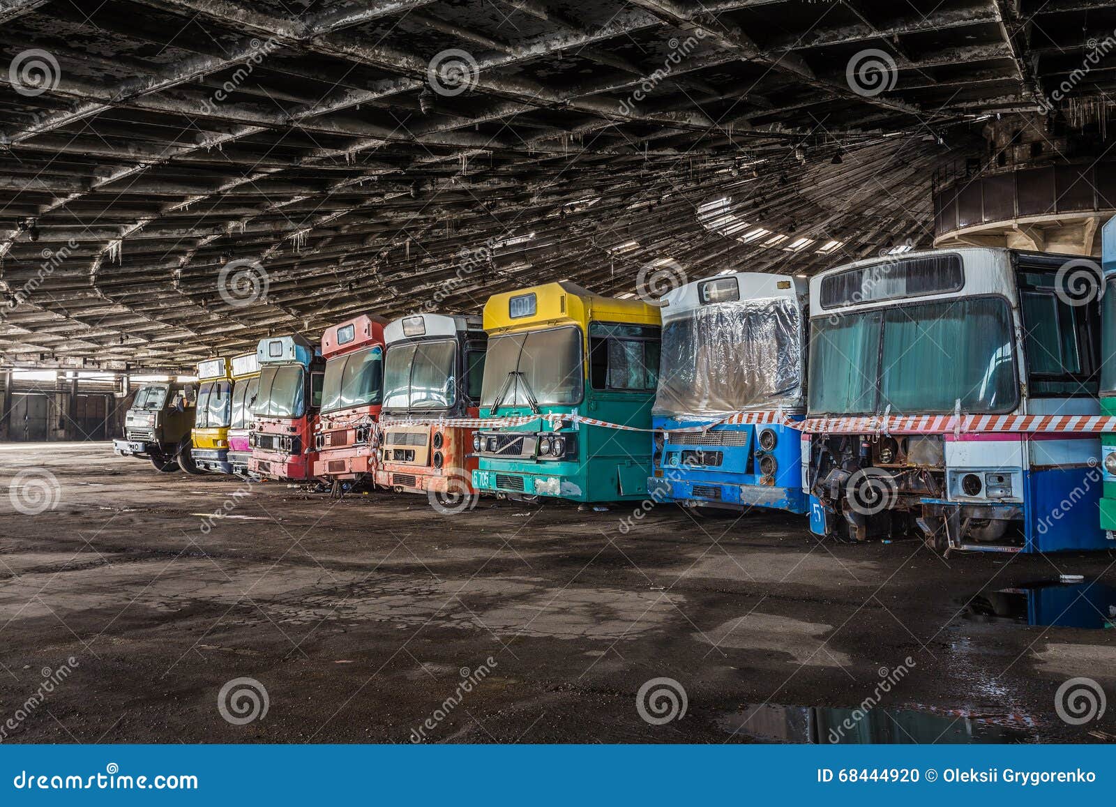 Colored Buses in Abandoned Bus Depot Stock Photo - Image of asia ...