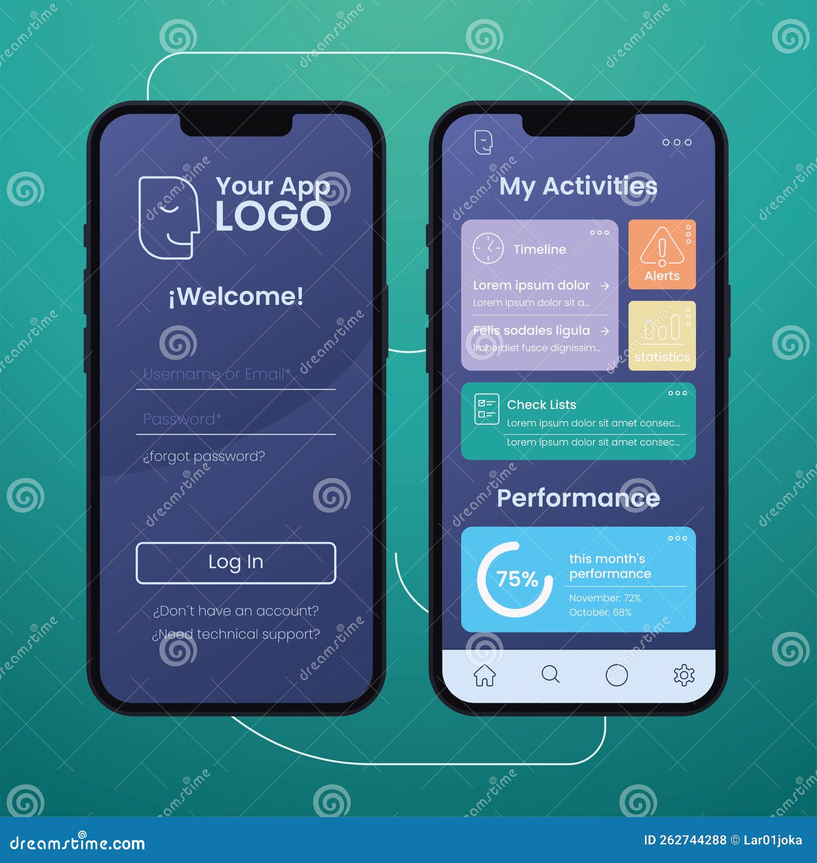 Colored Business Mobile App Ui Mockup Template Vector Stock Vector ...
