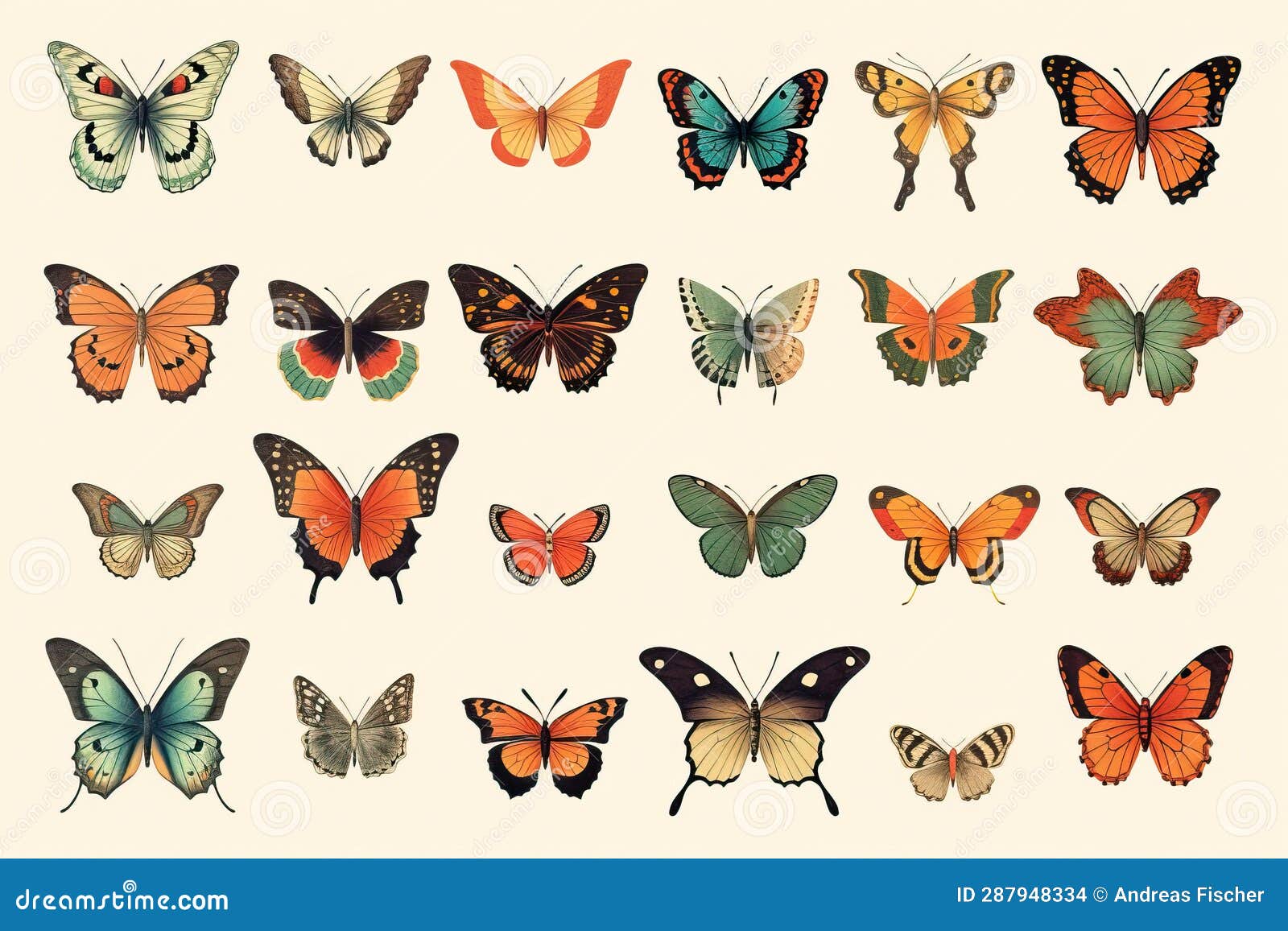 Colored Butterflies of Different Types, on a White Background. Stock ...
