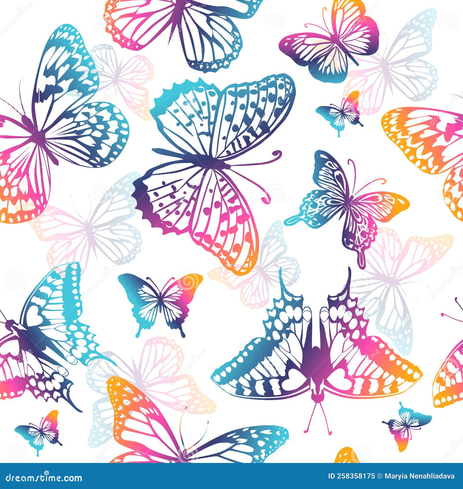 Colored Butterflies Seamless Pattern. Vector Illustration Stock ...