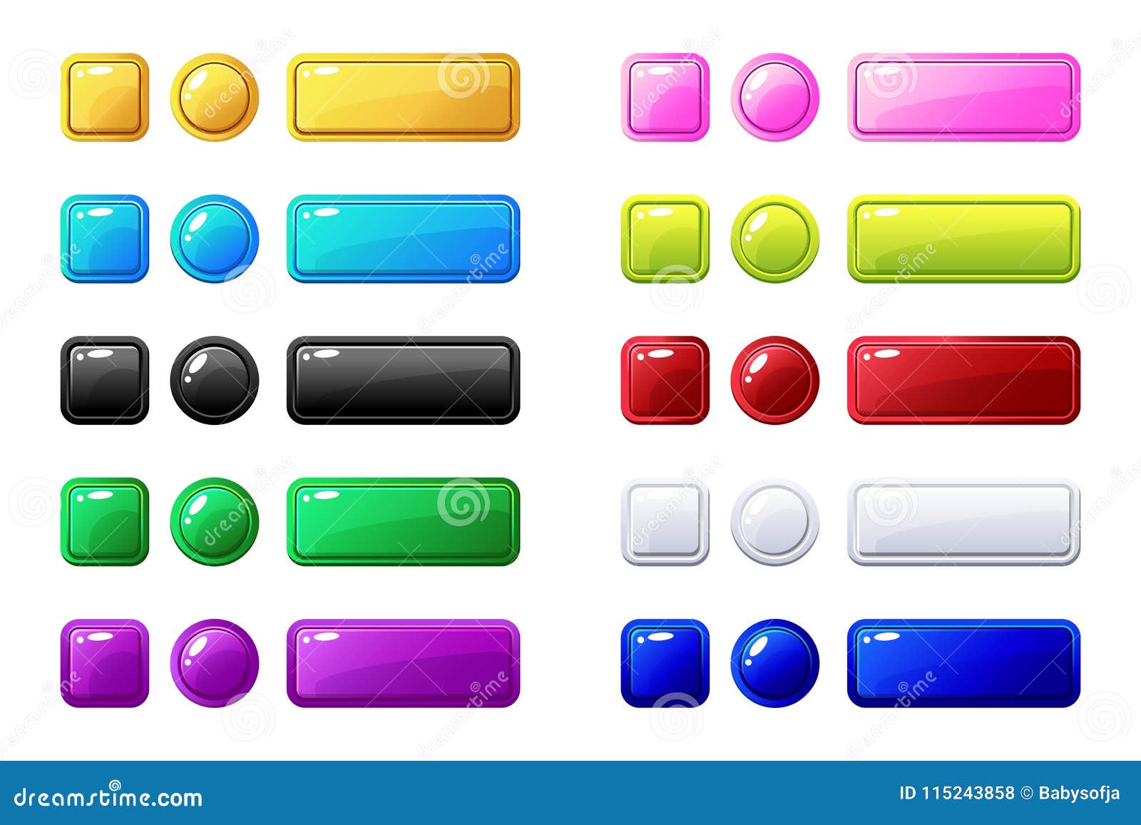 Colored Buttons, Big Set for Game or Web Design Element, Stock Vector ...