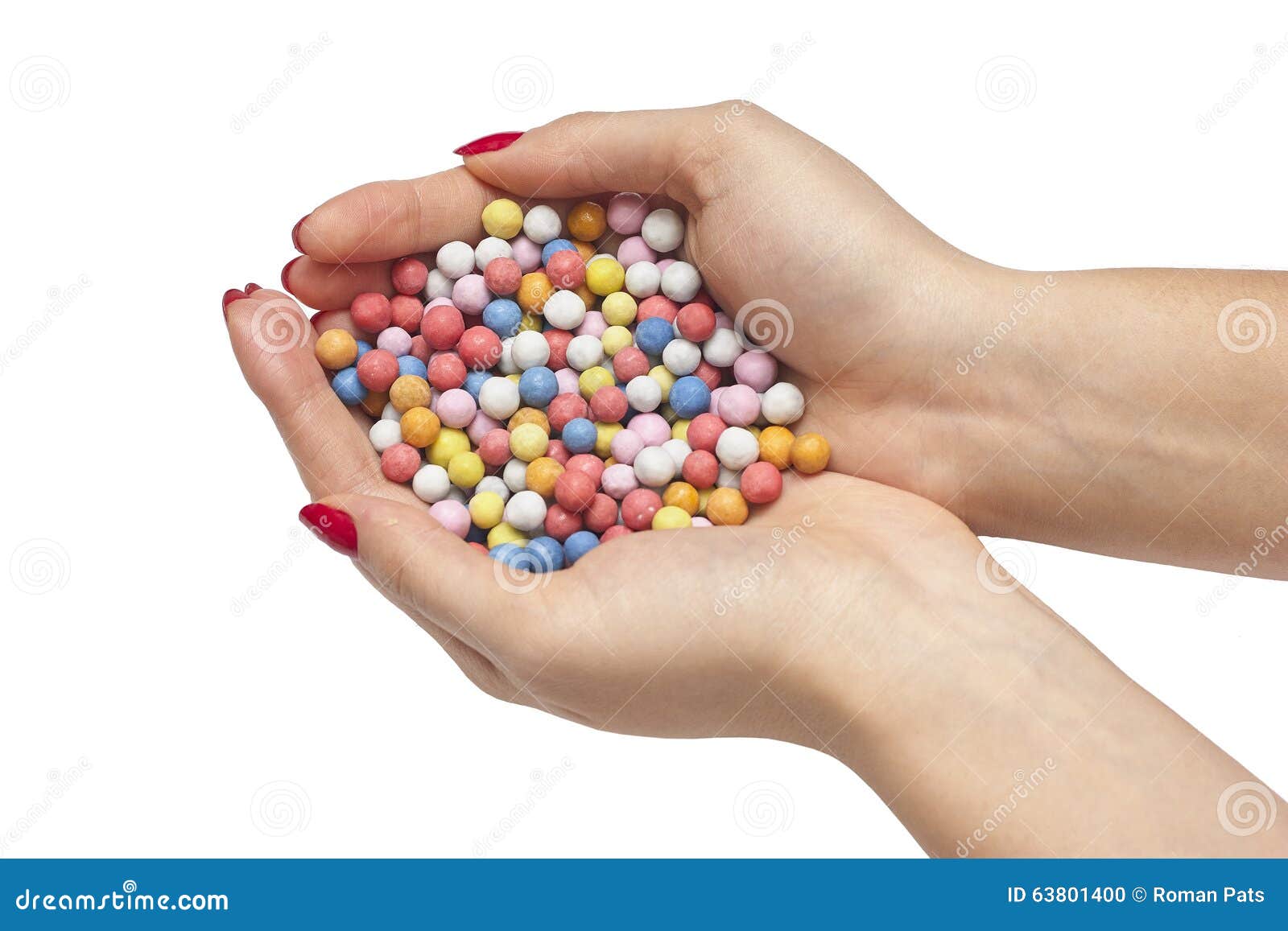Colored Candies in Female Hands Stock Photo - Image of white, peas ...