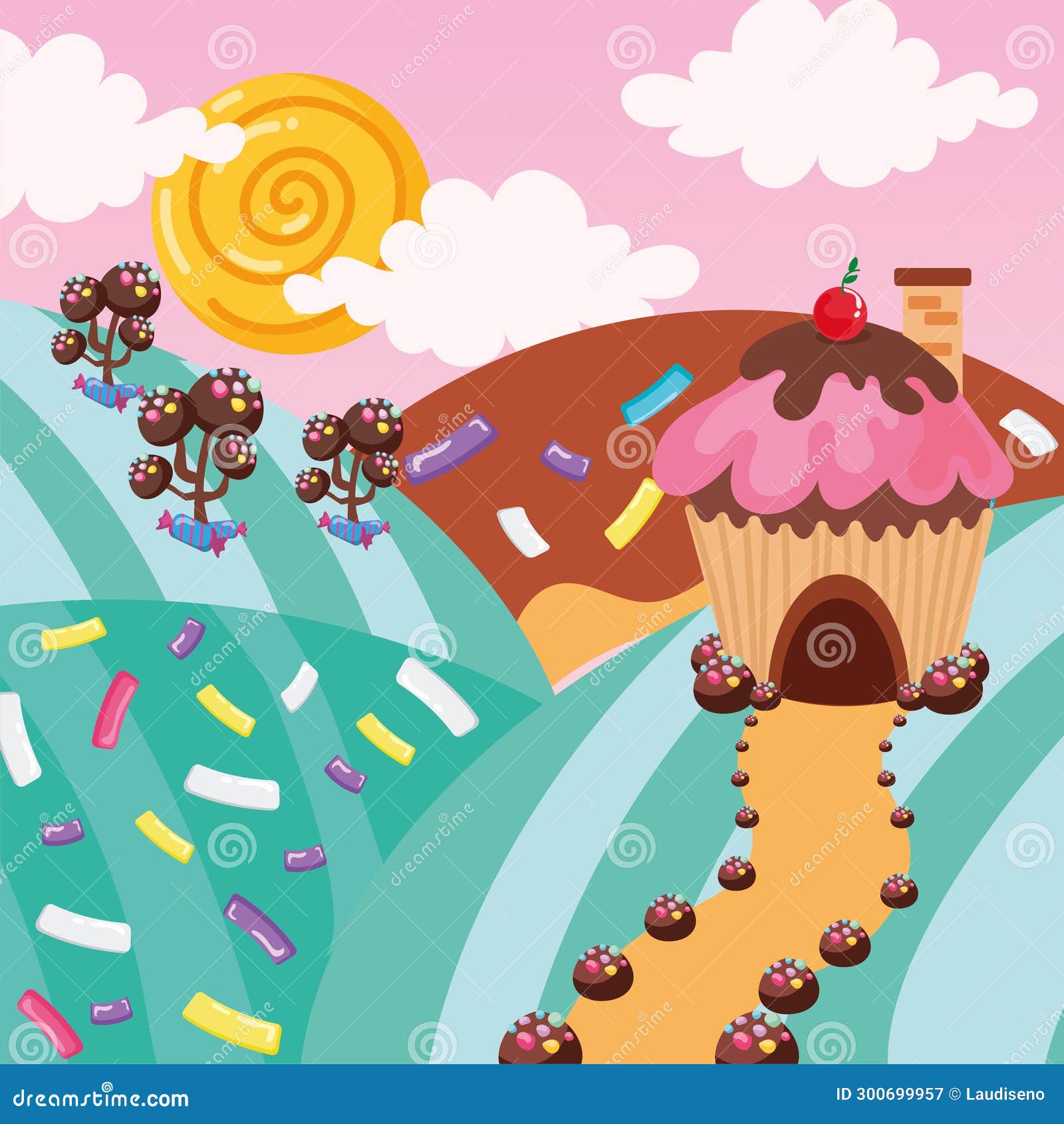 Colored Candy Land Landscape View Vector Stock Vector - Illustration of ...