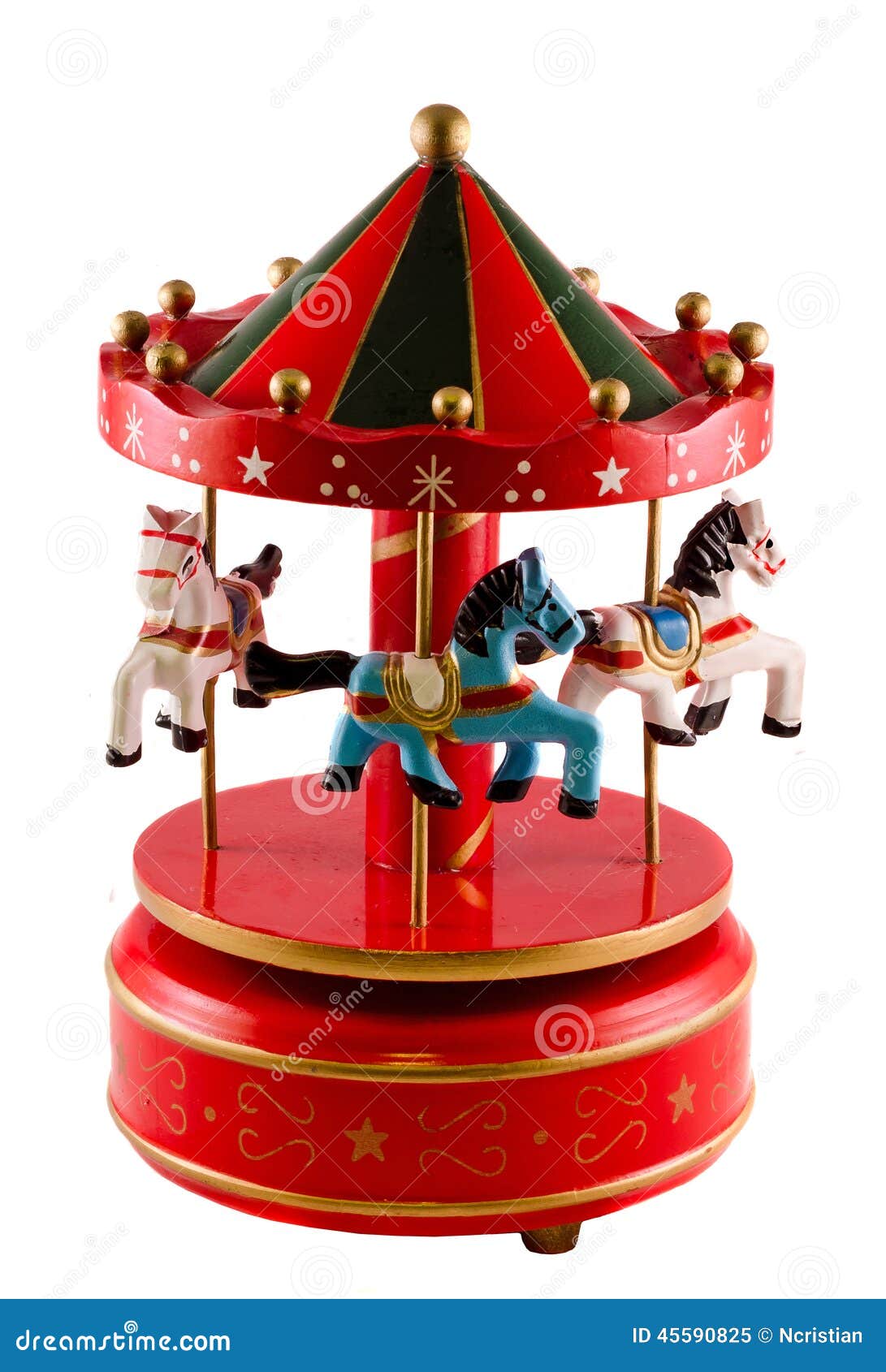 Colored Carousel Toy with Horses Close Up, Isolated, White Background ...