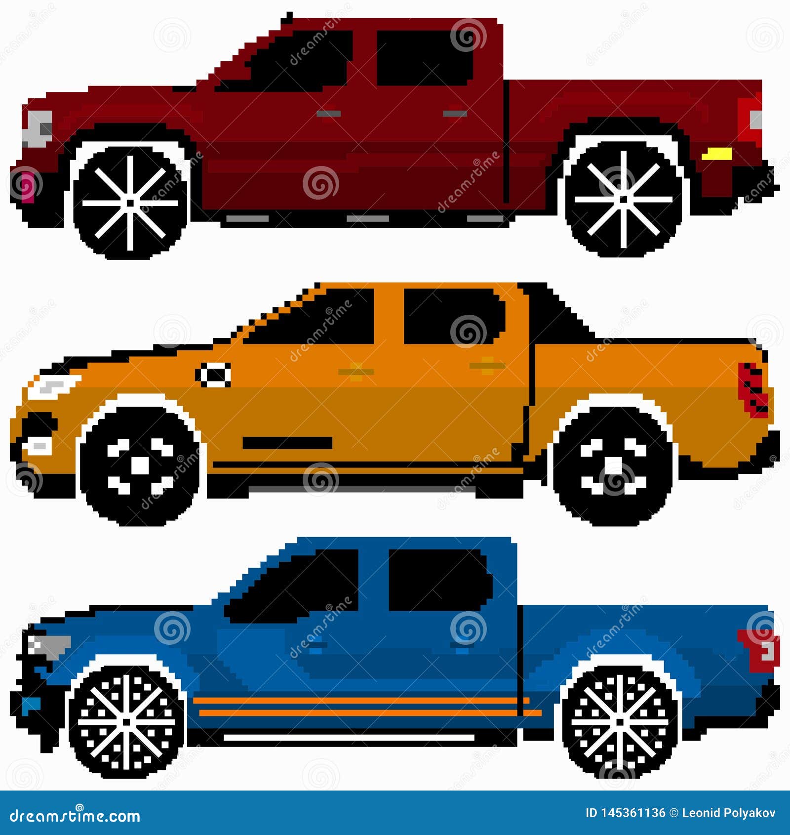 Colored Cars Collection Pixel Art Stock Illustration - Illustration of ...