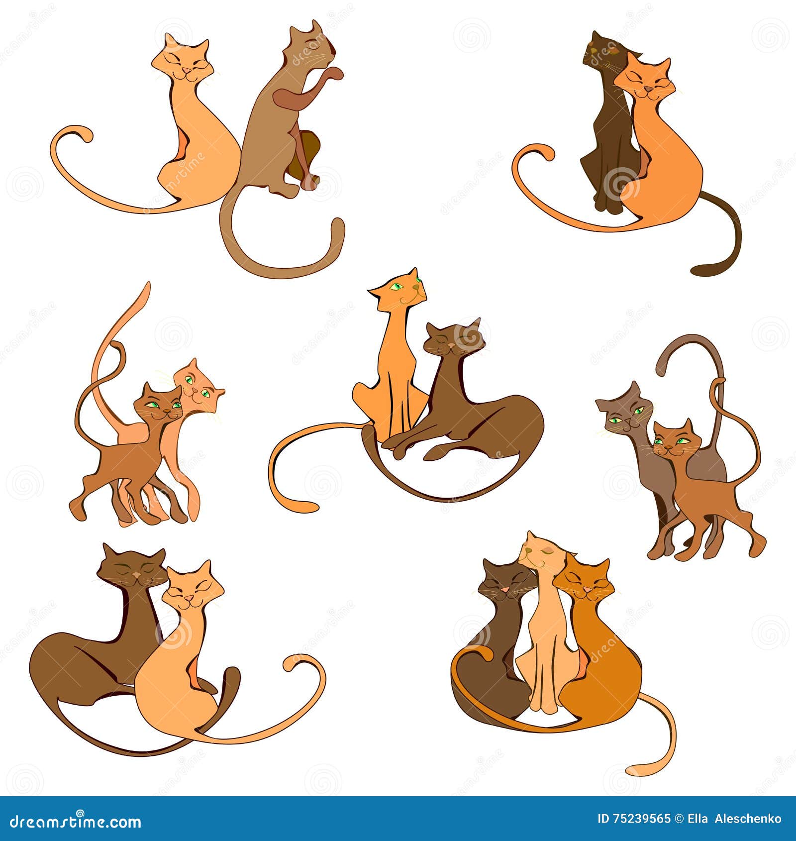 Colored cartoon cat set stock vector. Illustration of kitty - 75239565