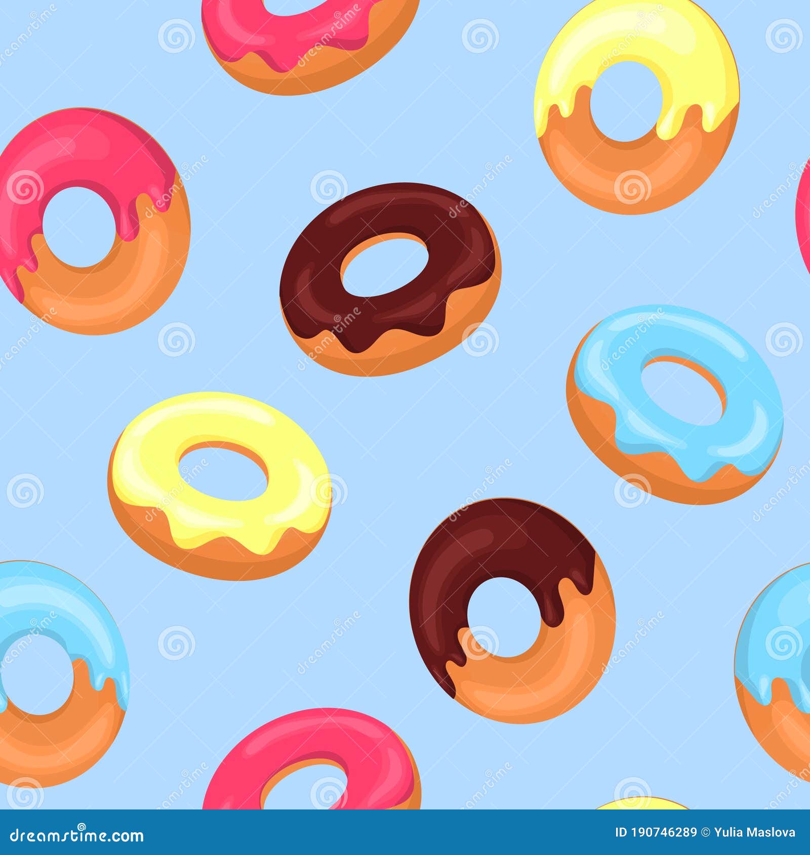 Colored Cartoon Donuts. Seamless Pattern Stock Vector - Illustration of ...