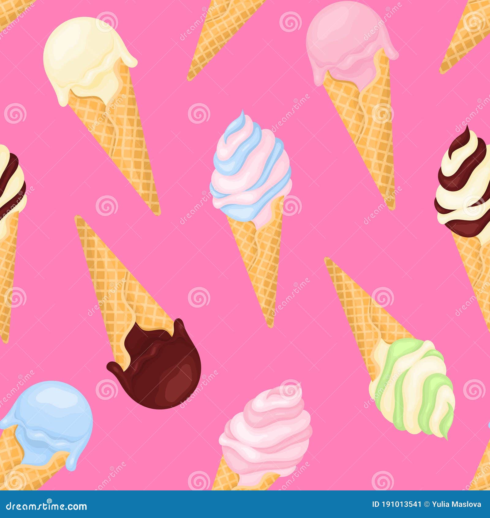 Colored Cartoon Ice Cream. Seamless Pattern Stock Vector - Illustration ...