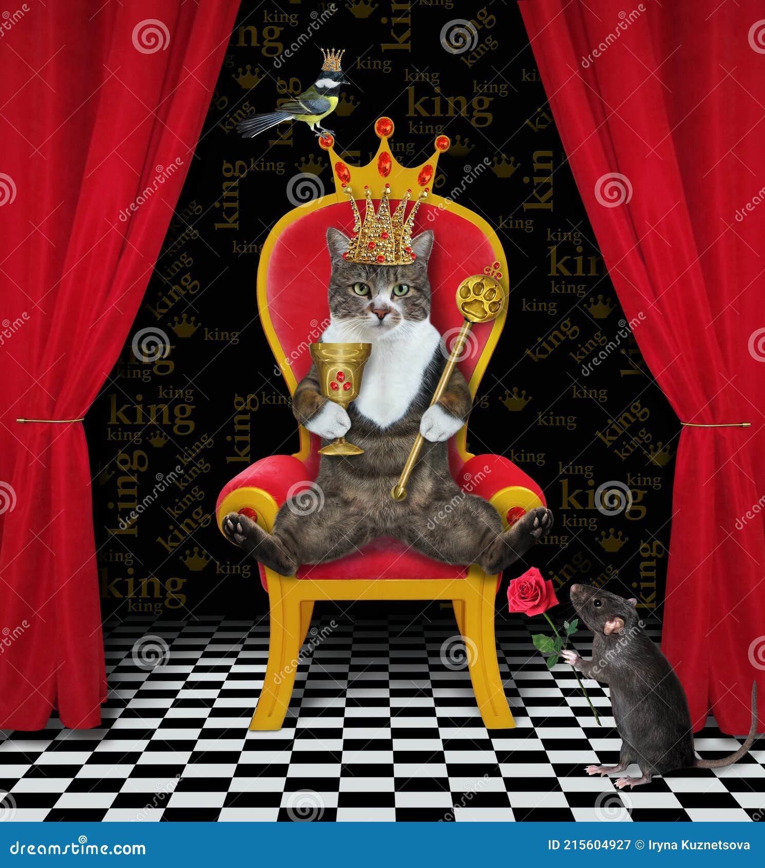 Cat Colored with Scepter in Red Throne 3 Stock Image - Image of ...