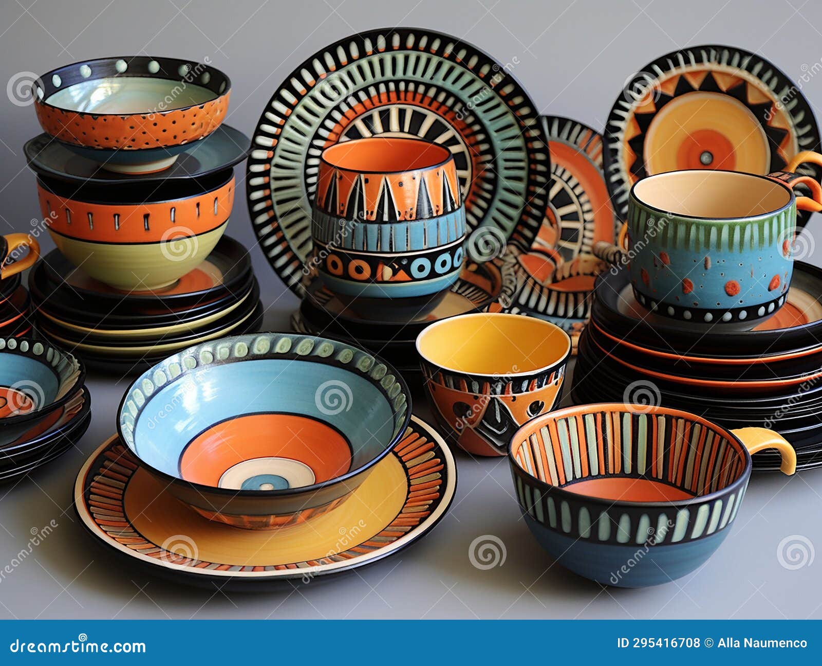 Colored Ceramic Plates and Bowls Stock Illustration - Illustration of ...