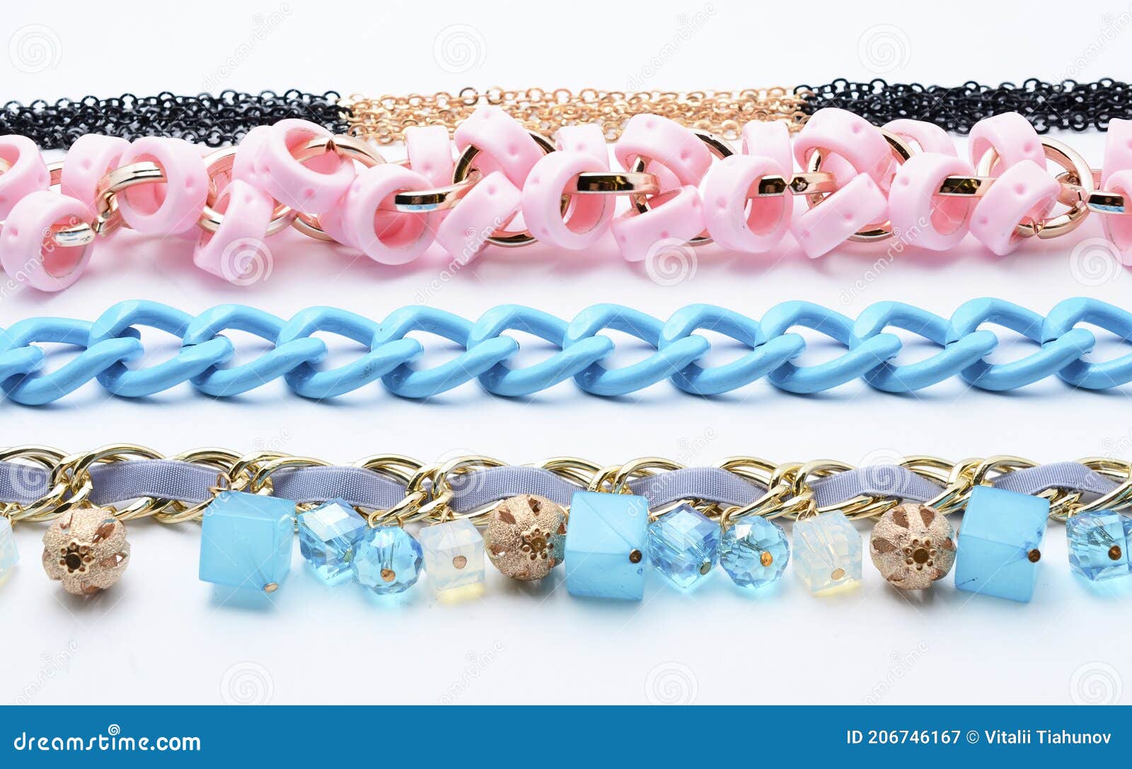 Colored Chains on White Background Stock Image - Image of close, stone ...