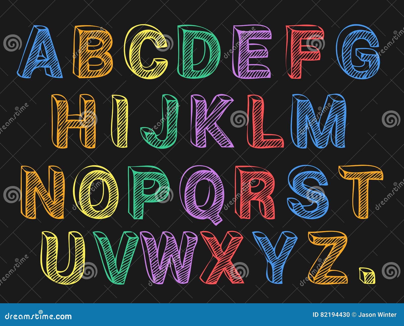 Colored Chalk Letters Font stock vector. Illustration of scribbled ...